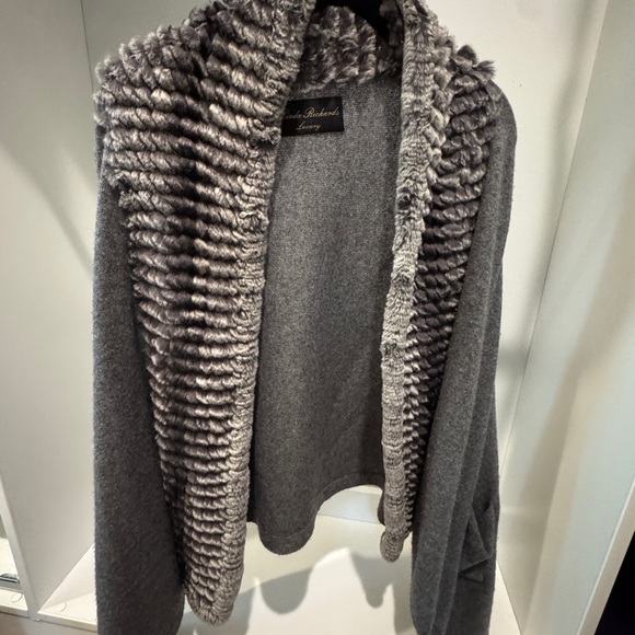 Sweaters | Gray Sweater With Rabbit Fur Trim | Poshmark